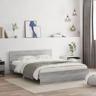 vidaXL Bettgestell mit Kopfteil Grau Sonoma 150x200 cm Vidaxl