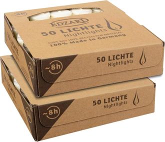 Edzard 100 Stück Teelichter, weiß (ø 38 mm, 8 Stunden Brenndauer) aus Paraffin, ohne Duft, Acryl Cup - Nightlights, Teelichte für Teelichtglas, ideal für die