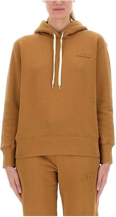 Autry Femme, Sweatshirts et sweats &agrave; capuche, Brun, Taille: 36 FR Logo Embroidered Sweat &agrave; capuche