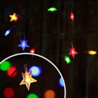 Wall-Art bunte LED Lichterkette Partylicht Kinderzimmer Deko 30 Sterne Leuchtdeko Balkon Stimmungslicht mit Fernbedienung Leuchtkette Garten (Kabellänge 45 m S