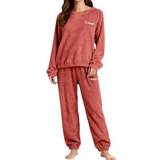 Generic Ensemble de pyjama en peluche douce pour femme, ensemble de pyjama pour femme, ensemble de pyjama en polaire douce et chaude, ensemble de v&ecirc;tements de