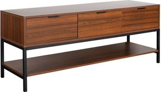 Sweeek Sweeek - Meuble tv décor noyer L130cm avec piètement et poignées en métal noir - 3 tiroirs et 1 étagère inférieure