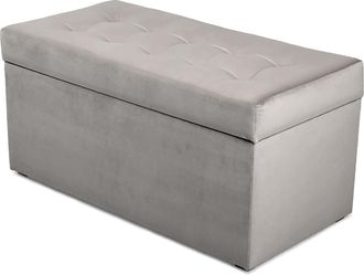 MG Design Polsterhocker 45 x 90 cm Silber mit großem Stauraum (ca. 100 L), bis 300 kg belastbar, weich mit dezentem Schimmer, pflegeleicht - Wohnbereich, Schlaf