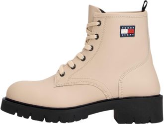 Tommy Jeans Damen Mid Boot Stiefel Lace Up aus Leder, Beige (White Clay), 37