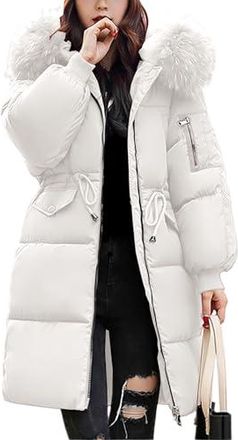 Generic Doudoune chaude &agrave; capuche pour femme, longueur genou, grande taille, &eacute;paisse, blanche, taille M