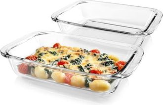 Gourmetmaxx Auflaufform Glas f&uuml;r Hei&szlig;luftfritteuse & Ofen - 2er-Set &agrave; 800 ml | Backform rechteckig | kleine Schale zum Zubereiten, Garen & Servieren | Glasform Ai