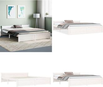 vidaXL Massivholzbett Weiß 160x200 cm - Holzbett - Massivholzbette - Kiefernholzbett - Doppelbett - Weißes Bett - Home & Living