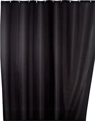 WENKO Anti-Schimmel Duschvorhang Schwarz, Textil-Vorhang mit Antischimmel Effekt f&uuml;rs Badezimmer, waschbar, wasserabweisend, mit Ringen zur Befestigung an d
