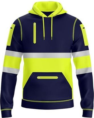 Noroze Hi-Viz Pullover Sweatshirt &agrave; Capuche Gris Bande r&eacute;fl&eacute;chissante Manteau de s&eacute;curit&eacute; Haute visibilit&eacute; avec 4 Poches zipp&eacute;es pour t&eacute;l&eacute;phone et Gadget Swe