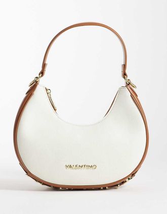 Valentino Shelby - Halbmondf&ouml;rmige Schultertasche in Wei&szlig; und Hellbraun
