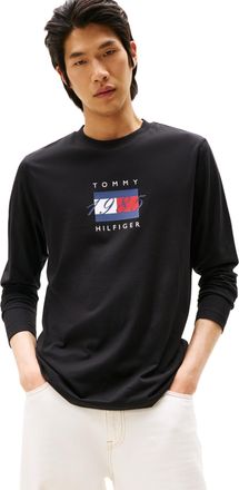 Tommy Hilfiger Herren Langarmshirts Linear Flag Graphic Regular Fit, Schwarz (Black), XXL