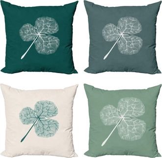 Abakuhaus Botanisch Dekokissen Kissenbezug 4er Pack, Modernes Natur-Blatt-Motiv Modern Accent Doppelseitiger Digitaldruck, 45 cm x 45 cm, Jägergrün und Elfenbei