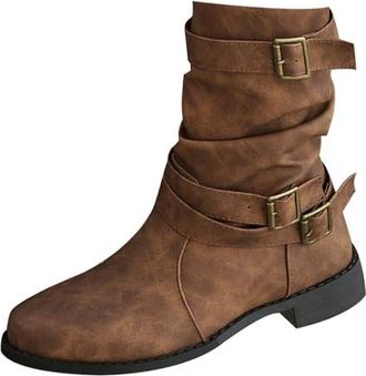 Generic Bottes dhiver douces en daim MidSolid Bottes chaudes classiques pour femme Couleur Lowheel Bottes &agrave; talons hauts, marron, 39 EU