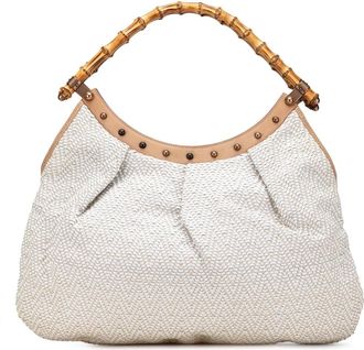 Gucci Hobo Bags - Woven Leather Bamboo Studded Hobo - Gr. unisize - in Weiß - für Damen