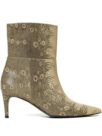 Twin-Set Spitze Stiefel mit Eidechsen-Print - Gold