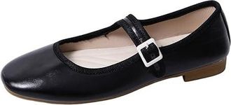 Generic Mary Jane Chaussures plates confortables et d&eacute;contract&eacute;es &agrave; enfiler avec sangle &agrave; boucle pour femme, Noir, 38.5 EU