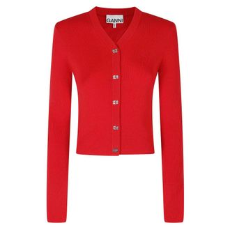 Ganni Mini Rippstrick-Cardigan aus Merinowolle - - Knitwear - Damen - Rot - S