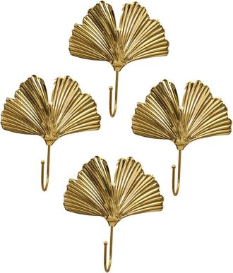 TOPBATHY 4 St&uuml;ck Nordische Ginkgo Metall Wandhaken Goldfarbene Retro Garderobenhaken Robust und Langlebig f&uuml;r Schl&uuml;ssel Mantel Schal Wohnzimmer und Flur Dekora