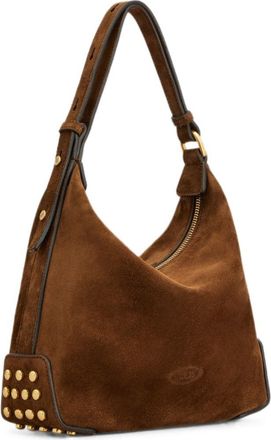 Tod's Metal-Studded Suede Shoulder Bag - Brown