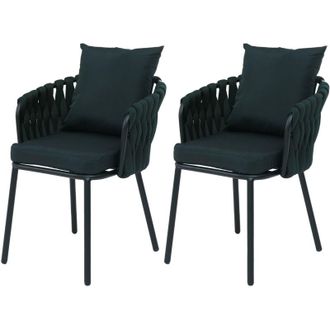 Hhg [NEUWERTIG] 2er-Set Aluminium-Gartenstuhl HHG-190, Gartensessel Outdoor Stuhl, Stoff/Textil (180 g/m&sup2;) Seilgeflecht Rope gr&uuml;n