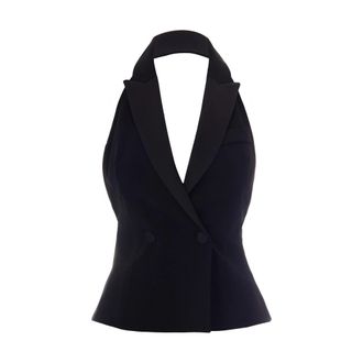 Patrizia Pepe Tuxedo-Kragen-Top aus Satin - - Suits - Damen - Schwarzk - S