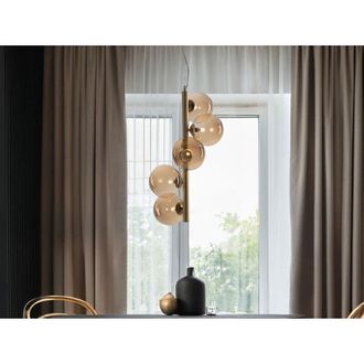 Fan Europe Pendelleuchte HONEY 5-flammig Gold-Glaskugeln Bernsteinfarbig, H&ouml;he 183cm