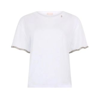 Liu Jo Femme, Tops, Blanc, Taille: 38 FR T-shirt en coton à manches courtes avec strass