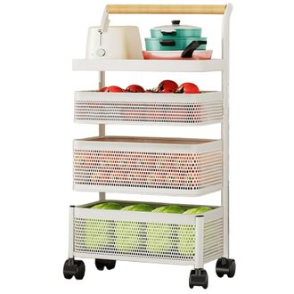 Generic Küchenorganizer und -aufbewahrung Großer Drehkorb mit 30cm Fassungsvermögen Rollbarer aus Karbonstahl für Büro, Küche, Waschküche und Enge Stellen(Whi
