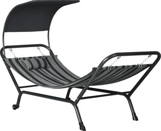 OUTSUNNY Sonnenliege mit Sonnendach, Kopfst&uuml;tze und Rollen, aus Stahl und Polyester, Ma&szlig;e: 240 x 92 x 148 cm, Dunkelgrau