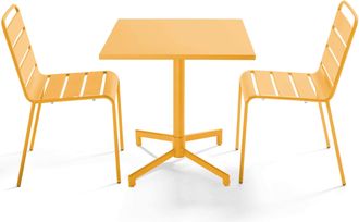 Oviala Palavas Set Tisch 70 cm und 2 Gartenst&uuml;hle aus Metall, Gelb