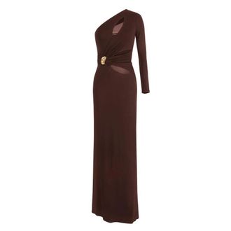 Elisabetta Franchi Red Carpet Kleid aus Cr&ecirc;pe-Stoff mit Schmuckdetail - - Dresses - Damen - Braun - XS