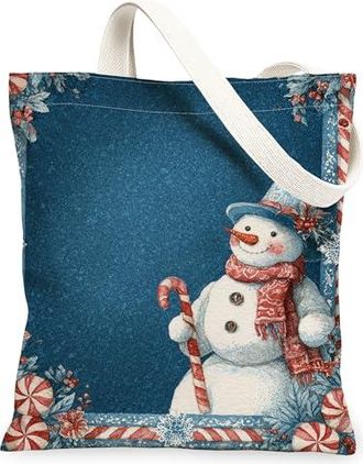 Generic Sacs fourre-tout en toile motif bonhomme de neige r&eacute;utilisables, mignons, l&eacute;gers et lavables pour courses, voyage, plage, 33 x 38 cm