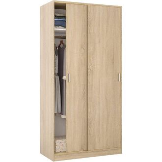 PEGANE Armoire de 2 Portes Coulissantes d&eacute;cor ch&ecirc;ne canadien - L 100 cm x H 200 x P 50 cm
