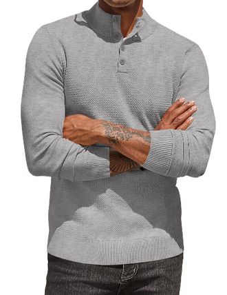 Coofandy Herren Pullover Rollkragenpullover Stehkragen Pullover Winter Sweater Herbst Pulli Grau XL