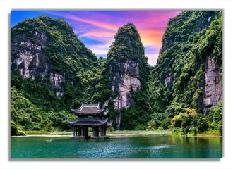 Wallario selbstklebendes Poster - Pavillon zwischen Felsen, Aufkleber in Premiumqualit&auml;t, Klebefolie Gr&ouml;&szlig;e: 70 x 100 cm (Riesenposter)