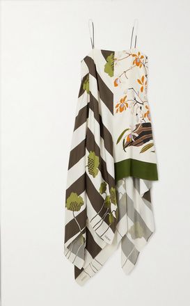 Loewe + Paulas Ibiza Asymmetrisches Midikleid Aus Seidensatin Mit Prints - Wei&szlig;