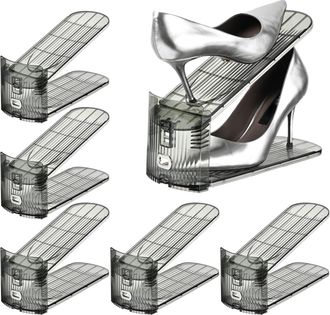 Generic Schuhfach-Organizer, Schuhorganizer 6er Set, Doppelschicht Stapelbar Höhenverstellbar Aufbewahrung rutschfest Für Garage Studentenzimmer Eingangsberei