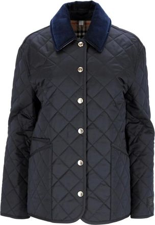 Burberry Homme, Vestes, Bleu, Taille: M Veste matelass&eacute;e &agrave; losanges et col en velours c&ocirc;tel&eacute;