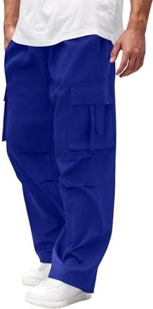 Generic Pantalon cargo pour homme, coupe d&eacute;contract&eacute;e, pantalon de travail avec plusieurs poches, taille &eacute;lastique, pantalon cargo de couleur unie, pantalon d