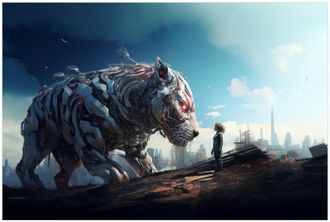 Wallario K&uuml;chenr&uuml;ckwand aus Glas 90 x 60 cm, Motiv: Cyber-Tiger | Spritzschutz abwischbar & pflegeleicht