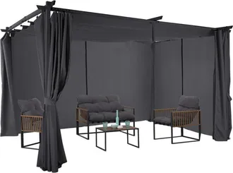IDMarket Pergola &eacute;dition limit&eacute;e toit r&eacute;tractable 3x4 M et 4 rideaux gris anthracite