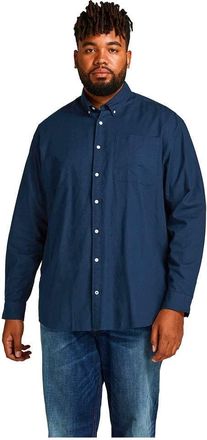 Jack & Jones Jack & Jones Herren Einfarbiges Plus Size Hemd Basic Übergrößen Langarm Shirt Uni Business JJEOXFORD, Navy Blazer/Fit:Plus Size, 3XL Große Größen