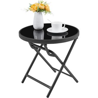 Yaheetech Klappbar Runder Beistelltisch &oslash;46 cm aus Glas & Metall Gartentisch Kaffeetisch Balkontisch wetterfest pflegeleicht f&uuml;r Balkon Garten Terrasse