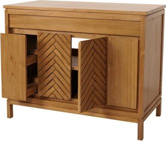 Hhg Teak-Waschbeckenunterschrank HHG 502, Waschtisch Schrank, hochwertiges B-Grade-Teak (Kernholz, 20-30 Jahre), 86x106x56cm