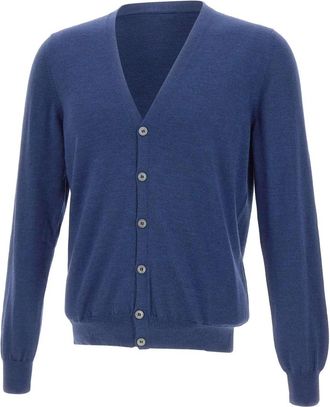 Gran Sasso Homme, Pulls, Bleu, Taille: 4XL Cardigan en laine mérinos