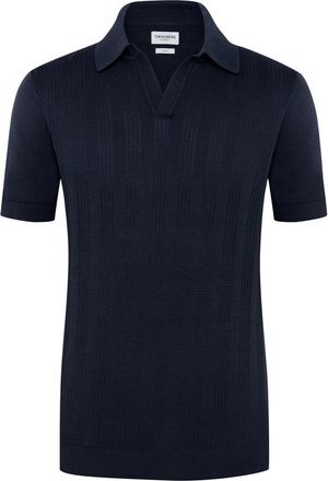 Tom Rusborg Poloshirt aus Baumwolle mit Variokragen und Streifenstrutkur in