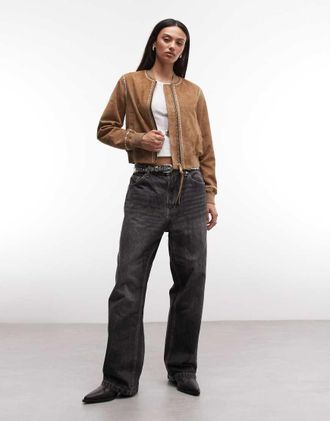 AllSaints Orten Whip - Bomber en daim - Marron clair