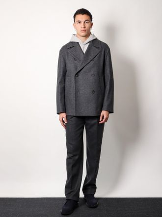 Hev&ograve; Mens Coat Double-Breasted Grey Virgin Wool