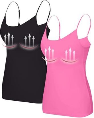 Generic Débardeur Blanc Femme, Camisole pour Femme avec Soutien-Gorge Intégré Couleur Unie Doux et Confortable Haut à Bretelle sans Manche dété pour Femme Déb