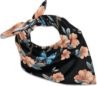 Generic Écharpe carrée en soie légère avec motif de fleurs de pêcher - Écharpe papillon pour cheveux respirante - Cadeau pour femme et homme, multicolore, 60x